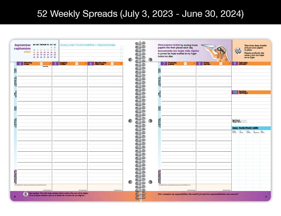 Dated Bilingual Middle High School Student Planner for the 2023-2024 Academic School Year, Large (8.5" by 11") Matrix Style Datebook with Classic Bilingual Middle Matrix Cover