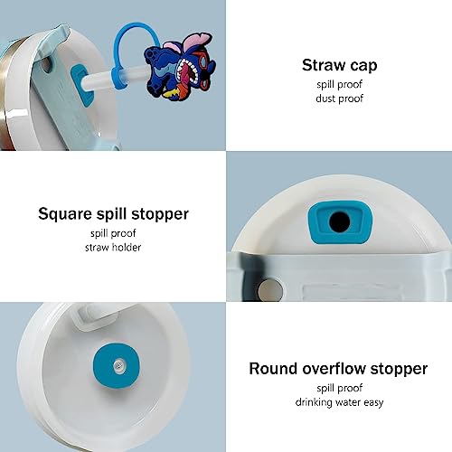 Silicone Spill Proof Stopper Set of 6+ 2 cartoon straw caps,Compatible with Stanley 1.0/30&40 Oz Tumbler with Handle,Silicone Straw Topper for Stanley Cups Accessories (Blue)