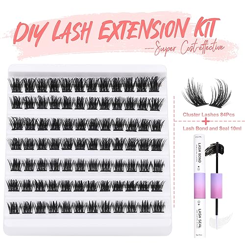 DIY Lash Extension Kit Lash Clusters Kit Fluffy Wispy Cluster Lashes Like Eyelash Extensions Lash Bond and Seal Strong Hold 12-16MM by ALICE