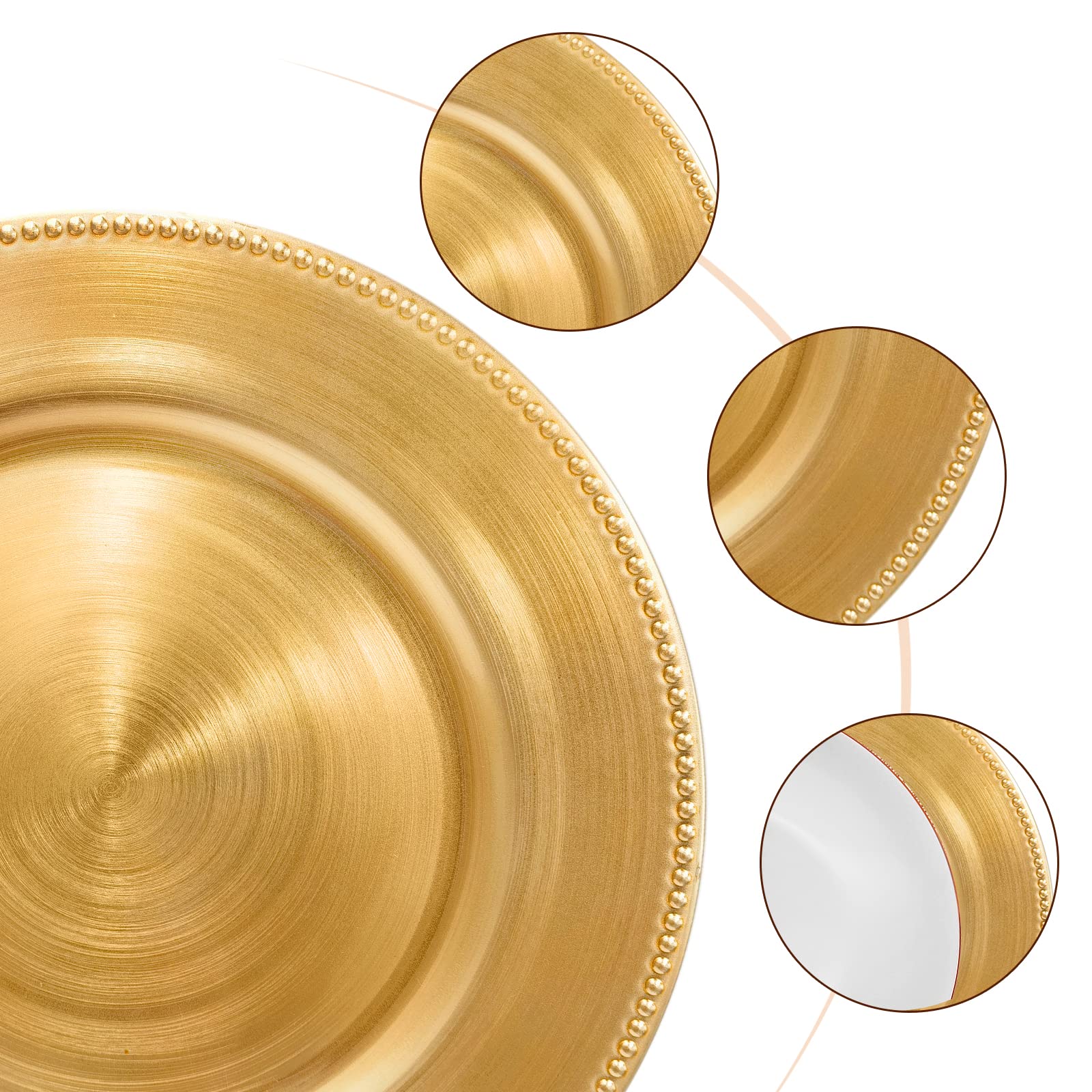 DaCakeWS Metallic Round Charger Plates 10PCS, 13inch Plastic Beaded, bulk wedding, Dinner, Party, Event, Decoration( Gold 10)