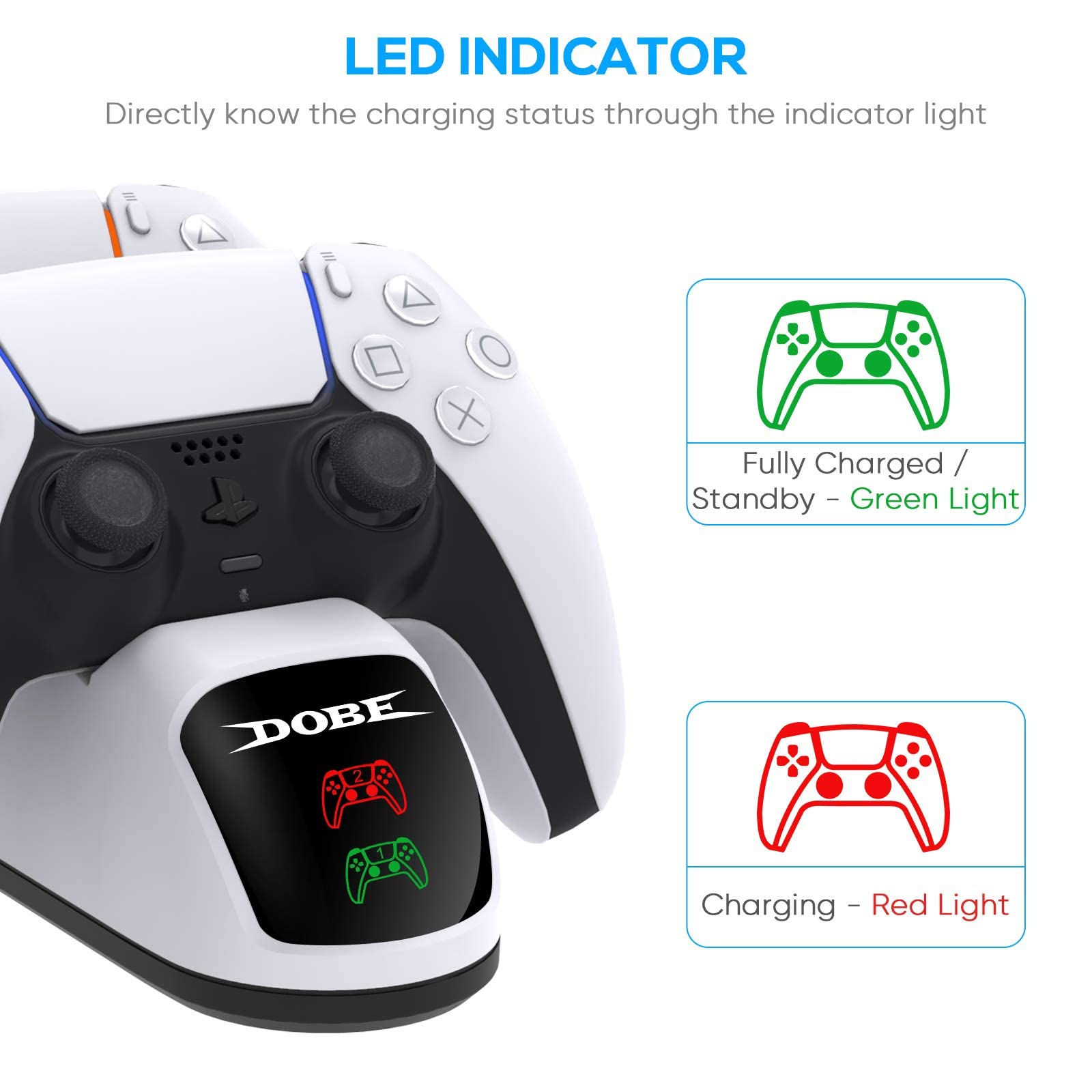 Charger for PS5 - Controllers Charging Station Compatible with Playstation 5, Dual USB Fast-Charging Stand for PS5 DualSense Controllers with LED Indicator