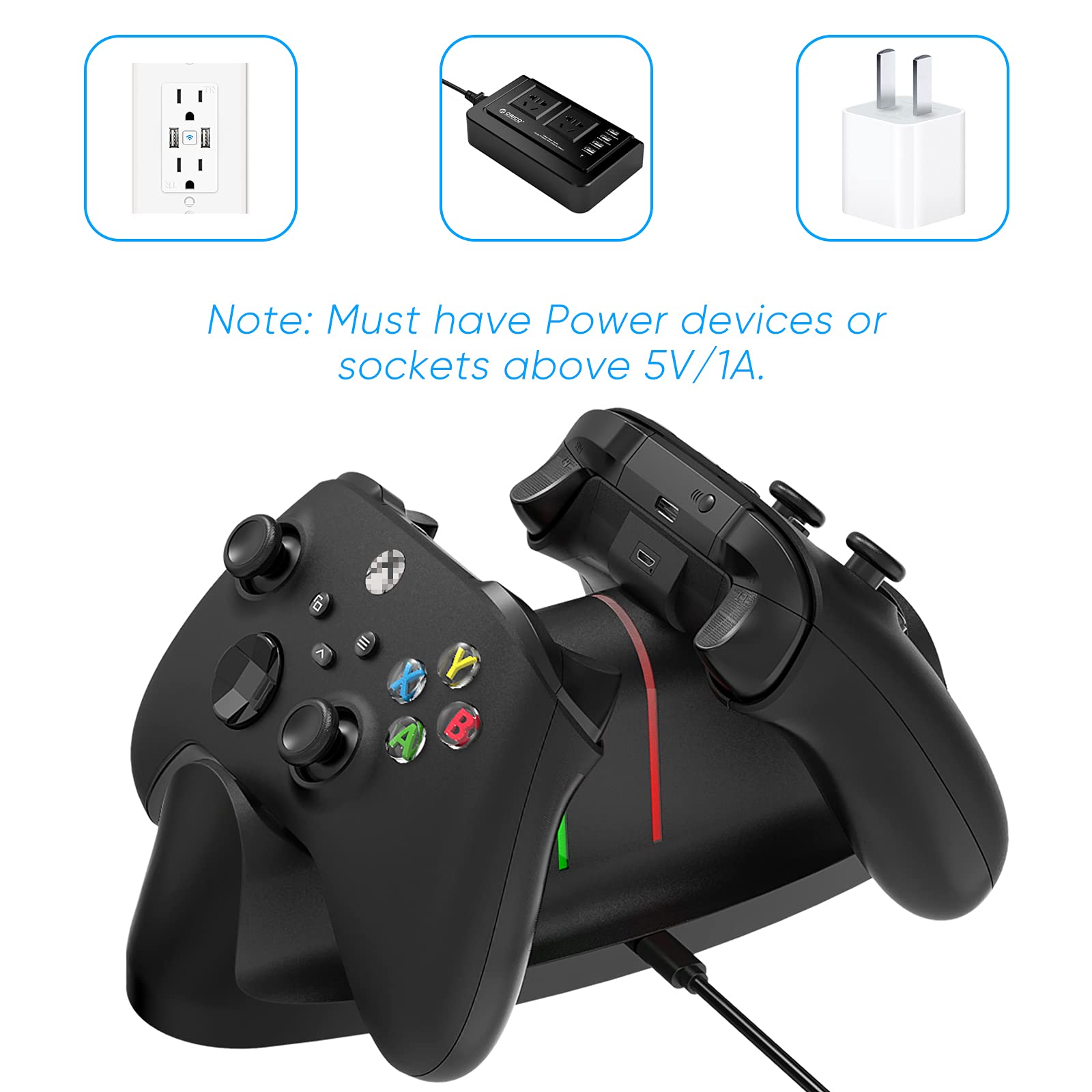 Charger Stand for Xbox Series X/S,for Xbox-one/S/X/Elite Controller,MENEEA Fast Dual Charging LED Indicator Dock Station Accessories with 2 Rechargeable Battery and Cover with Charging Cable