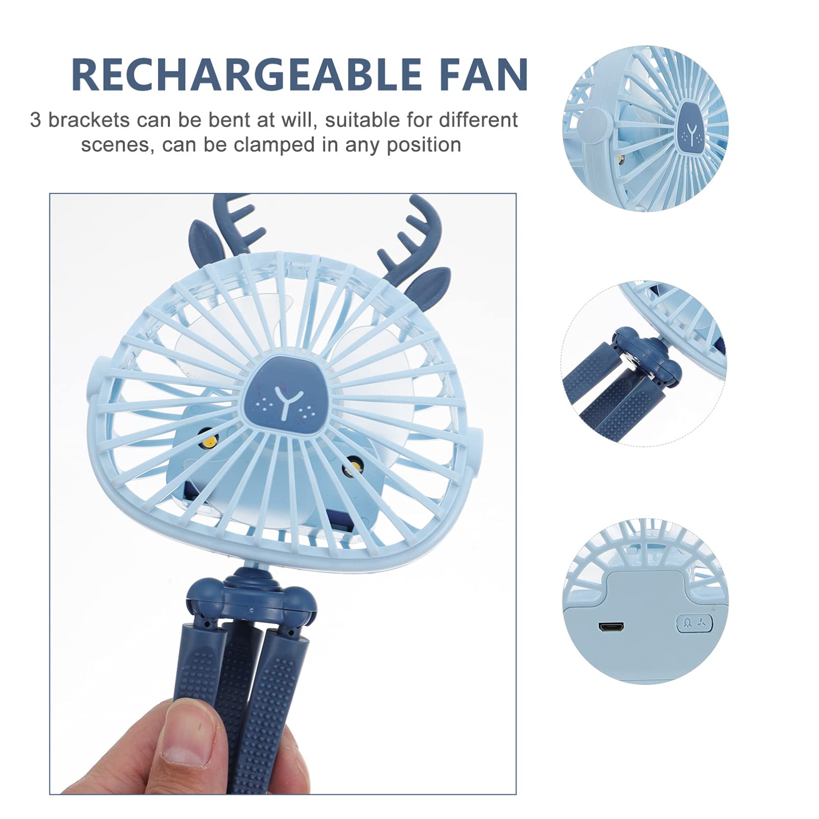 FARUTA Stroller Fan Handheld Personal Portable Fan Silent USB Desk Fan with Flexible Tripod for Stroller Student Bed Desk Bike Crib Car Rides Blue