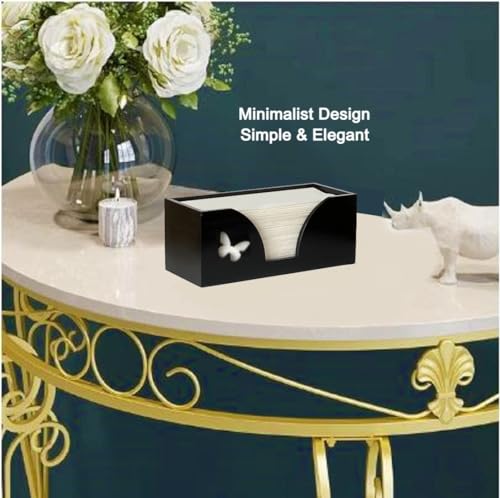 Countertop Paper Towel Dispenser with Engraved Butterfly in Black Bamboo β Compatible with C Fold, Multifold, Trifold & Z Fold Hand Napkins Folded Size 10.5" x 4.0" Or Smaller (Black)