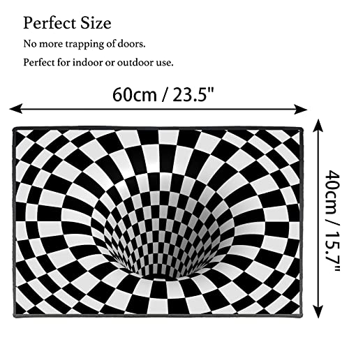GAGNONLEE 3D Vortexes Illusion Carpet Black White Plaid Square Rugs 3D Visual Optical Floor Mat for Bedroom Livingroom Home Decor Non-Slip Area Rug 24 x 16 inch, 24'x 16'(60x40cm)