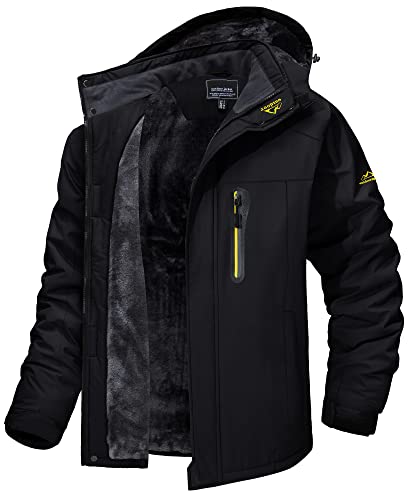 TACVASEN Men's Softshell Jacket Waterproof Windproof Fleece Lined Snow Ski Jacket, Black, S