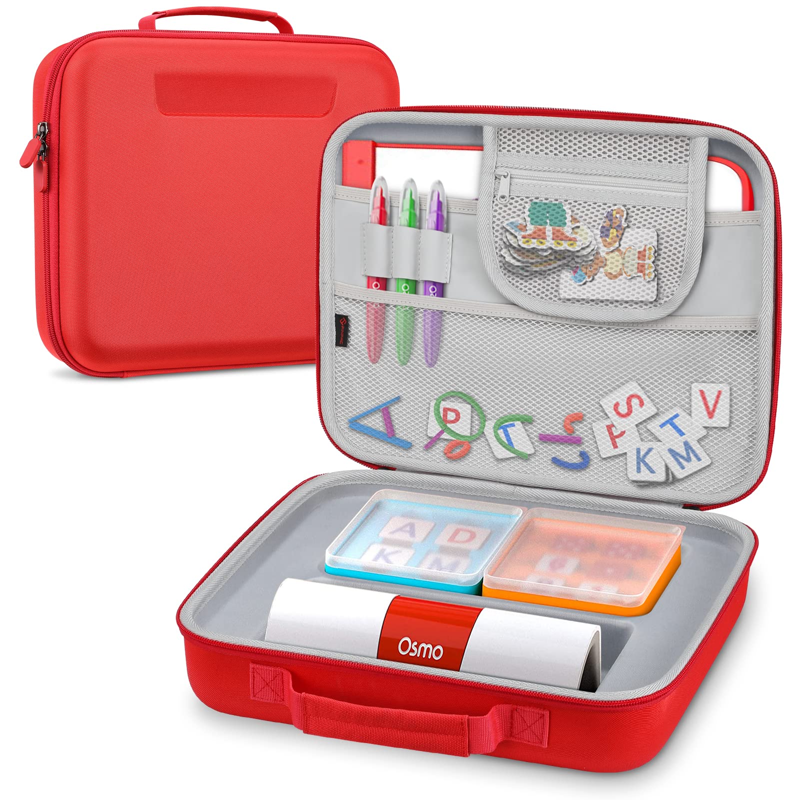 FINPAC Hard Carrying Case for Osmo Games, Grab-and-Go Large Storage Organizer Briefcase for Osmo Base for iPad, Creative Board, Markers, Pouch, Number, Tangram, Words Tiles, and Coding Blocks, Blue
