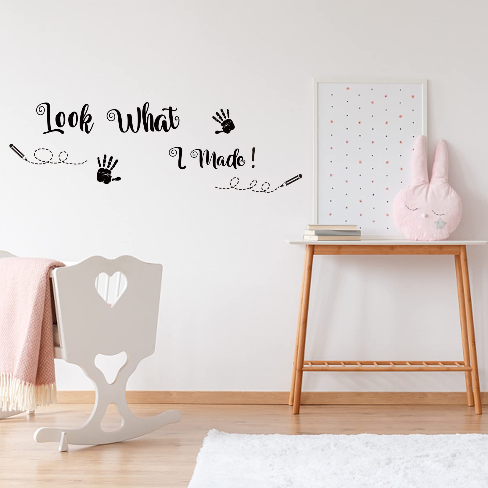 PLIGREAT Look What I Made Quotes Wall Stickers, Removable Vinyl Peel and Stick Wall Decals for Nursery Playroom Children Bedroom Wall Decoration Kindergarten Classroom Home Indoor DIY Wall Art Decor