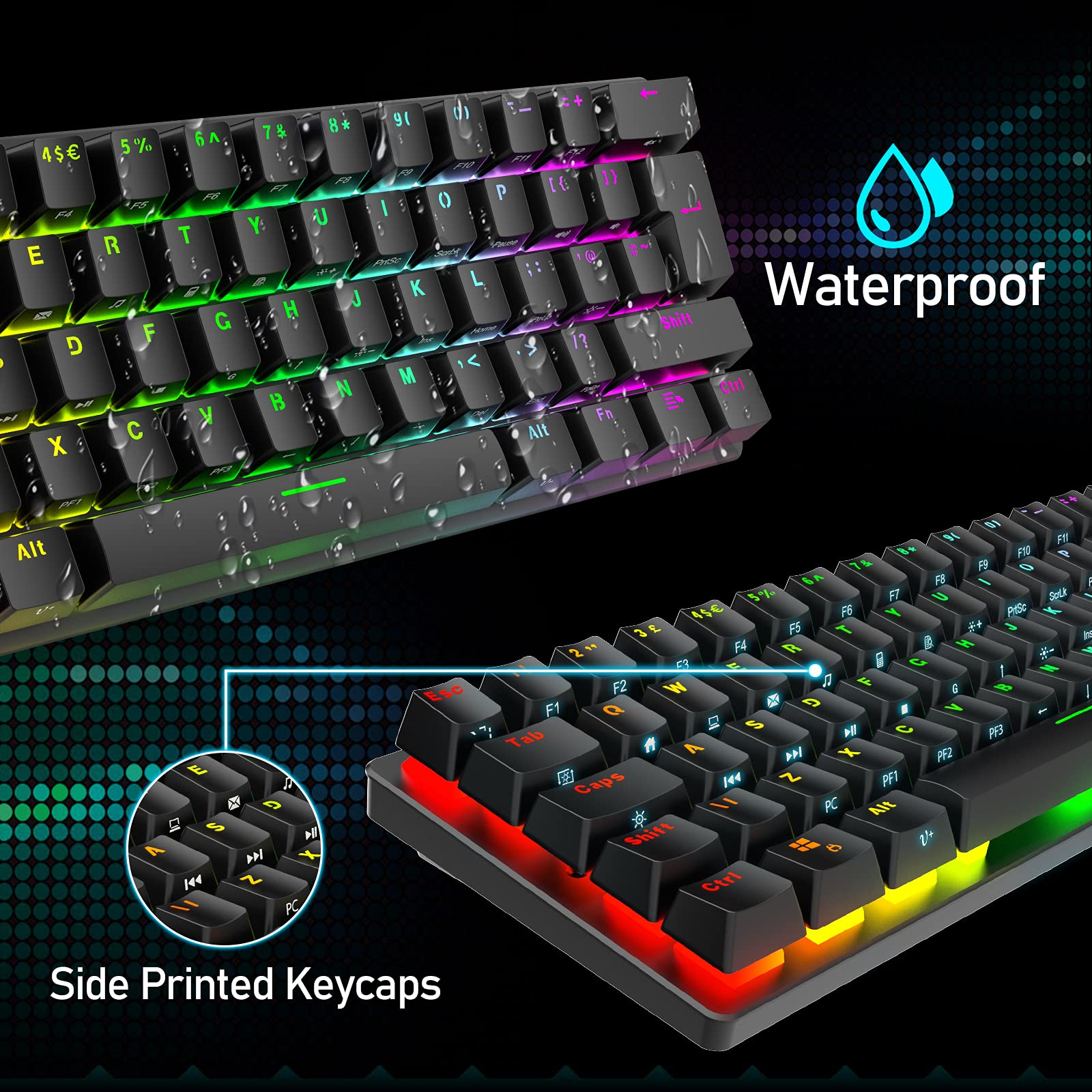 Compact 60% Mechanical Gaming Keyboard with Ergonomic Anti-ghosting Mini 61 Key Layout Rainbow RGB Backlight Waterproof Metal Plate Type-C USB Wired for PC Mac Gamer Office Typist (Black/Brown Switch)