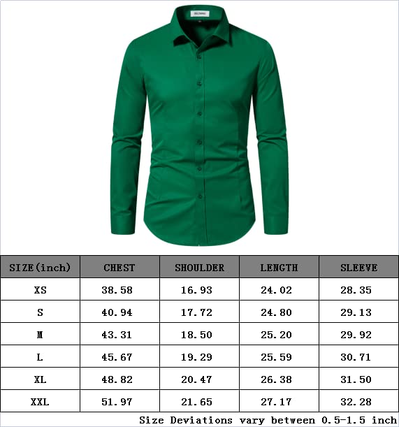 DELCARINO Men's Muscle Fit Dress Shirts Long Sleeve Casual Slim fit Button Down Shirt Green Medium