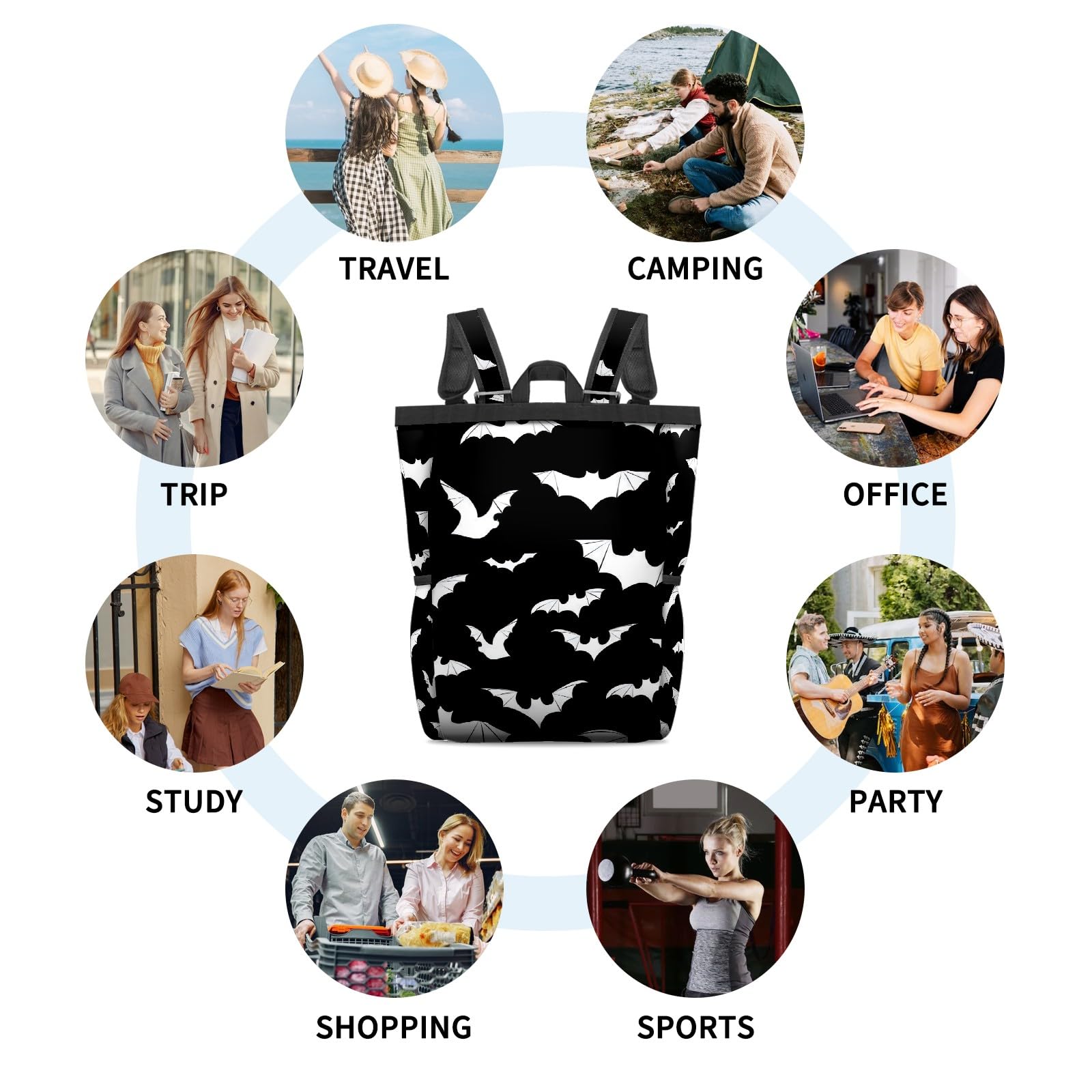 Counullo Halloween Bat Backpack for Women Man Black Travel Tote Backpack Airline Approved Personal Item Travel Bag for Work College Teacher Work Halloween Decor