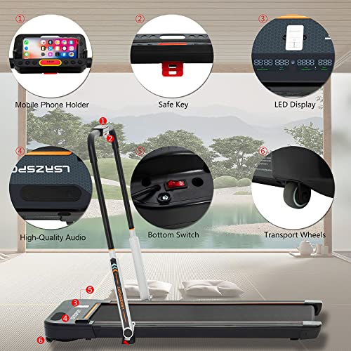 LSRZSPORT Under Desk Treadmill, 2 in 1 Folding Treadmills for Home Portable Compact 2.5HP Walking Pad Treadmill Under Desk Running Machine with Remote Control Speaker,Easy to Fold