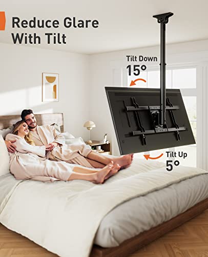 Perlegear Ceiling TV Mount, Hanging TV Mount for 37-75 inch Flat or Curved TVs up to 99 lbs, Full Motion TV Bracket with Swivel, Tilt, Max VESA 600x400mm, PGLCM1