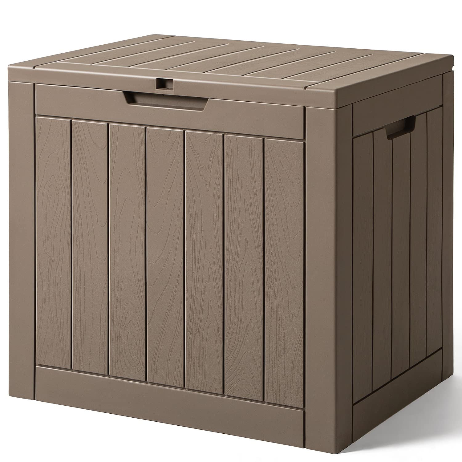 Flamaker 32 Gallon Deck Box Outdoor Waterproof Resin Storage Box with Lockable Lid Indoor Storage Bin for Patio Cushions, Toys (Brown)