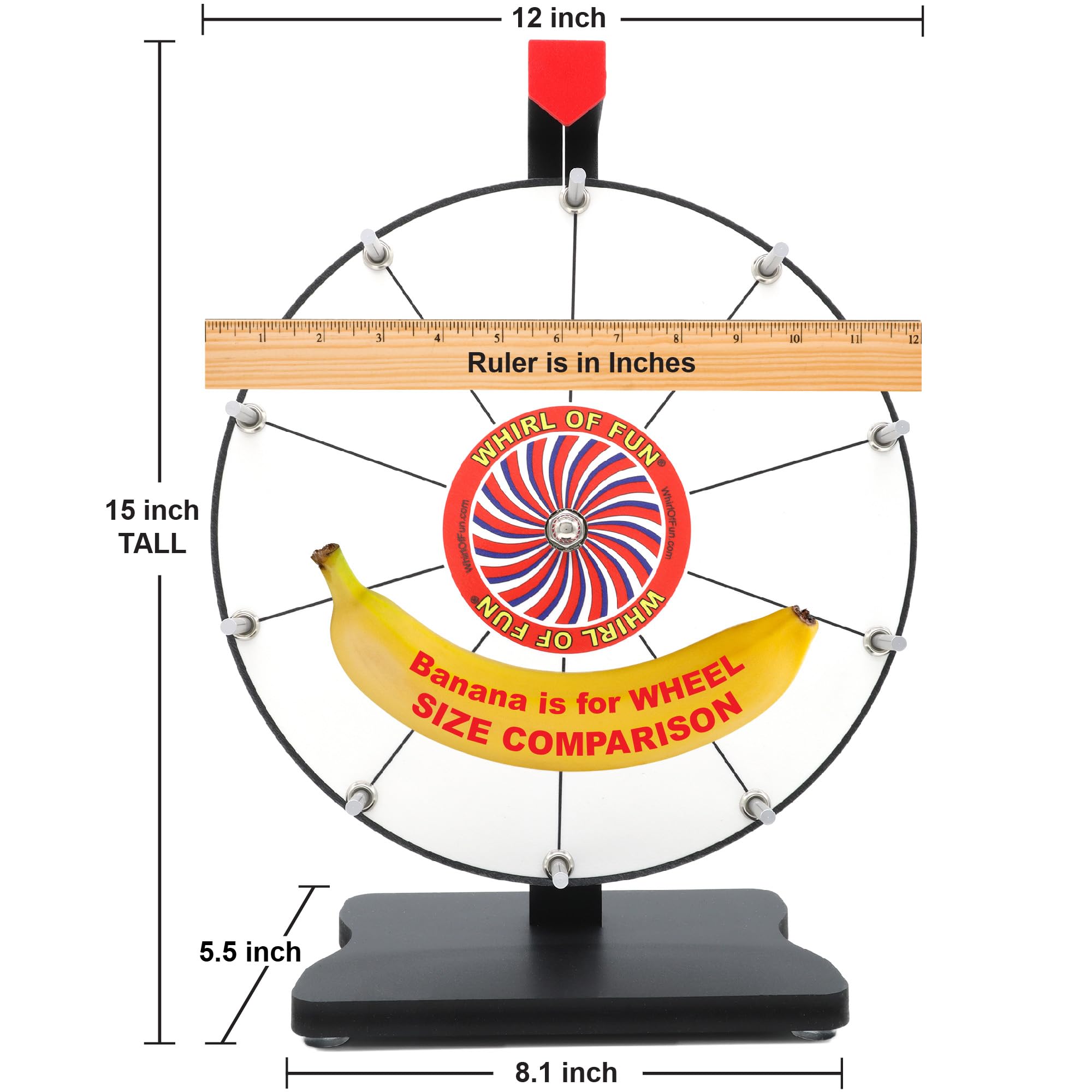 Whirl of Fun 12 Inch White Prize Wheel-Spinning Wheel for Prizes with Stand, 10 Slots, Customize Erasable Whiteboard Surface, Portable, Tools and Marker Included, Made in USA