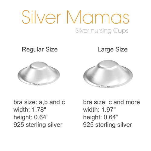 Silver Mamas Nursing Cups for Nursing Newborn, Silver Nipple Covers Breastfeeding, 925 Silver Nursing Shields, Healing Cups, Newborn Essentials Must Haves, Soothe Sore and Cracked Nipples (Regular)