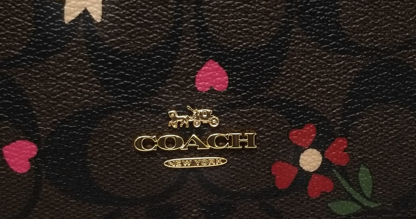 Coach Womens Anna Foldover Crossbody Clutch (Signature Canvas - Heart Petal Print - Brown Multi)