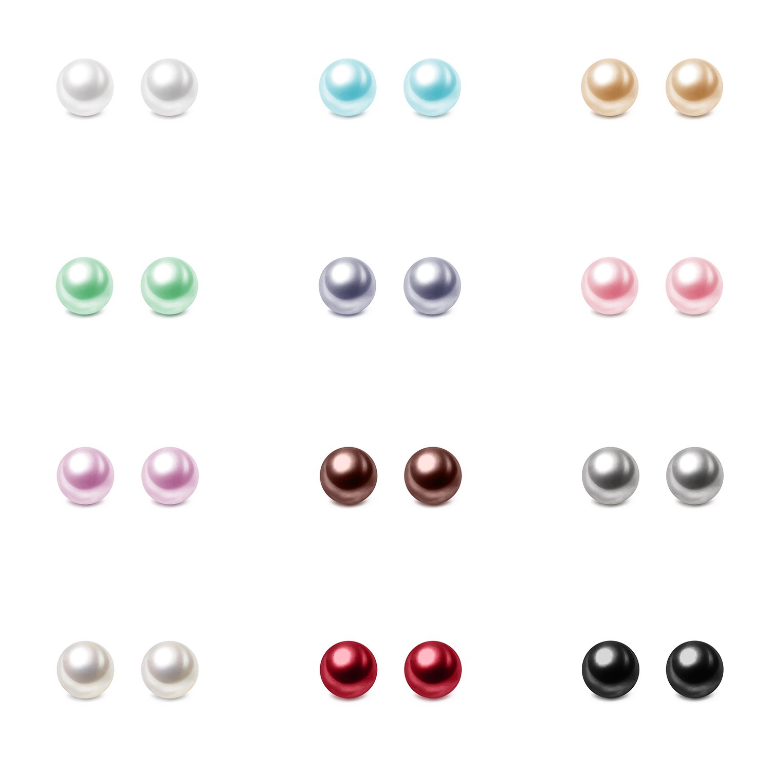 Charisma 4mm Composite Pearl Earrings Round Ball Pearls Stud Earrings Hypoallergenic 12 Pairs Mixed Color Imitation Pearl Earrings Set for Women