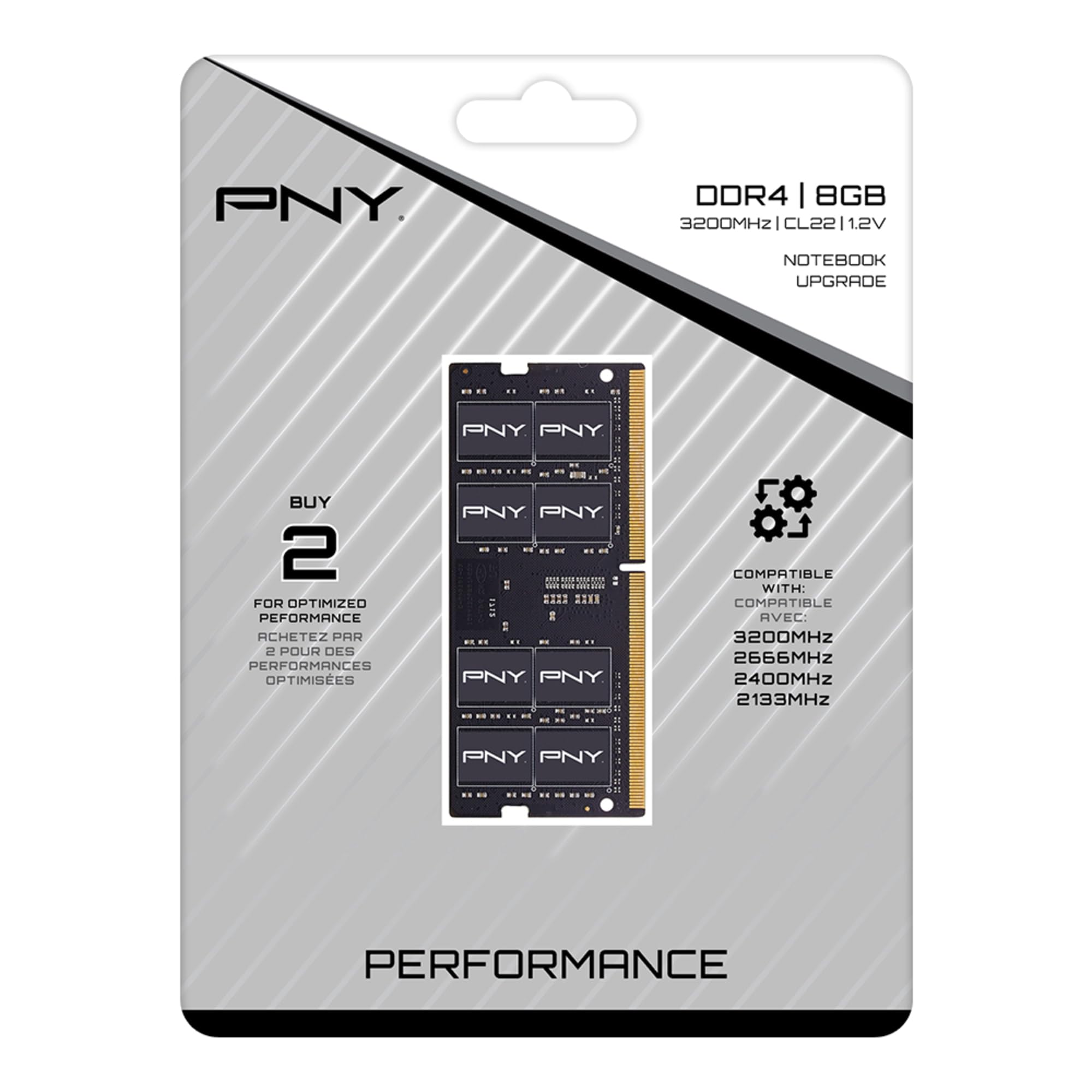 PNY Performance 8GB DDR4 DRAM 3200MHz (PC4-25600) CL22 (Compatible with 2933MHz, 2666MHz, 2400MHz or 2133MHz) 1.2V Notebook/Laptop (SODIMM) Computer Memory Kit – MN8GSD43200-TB