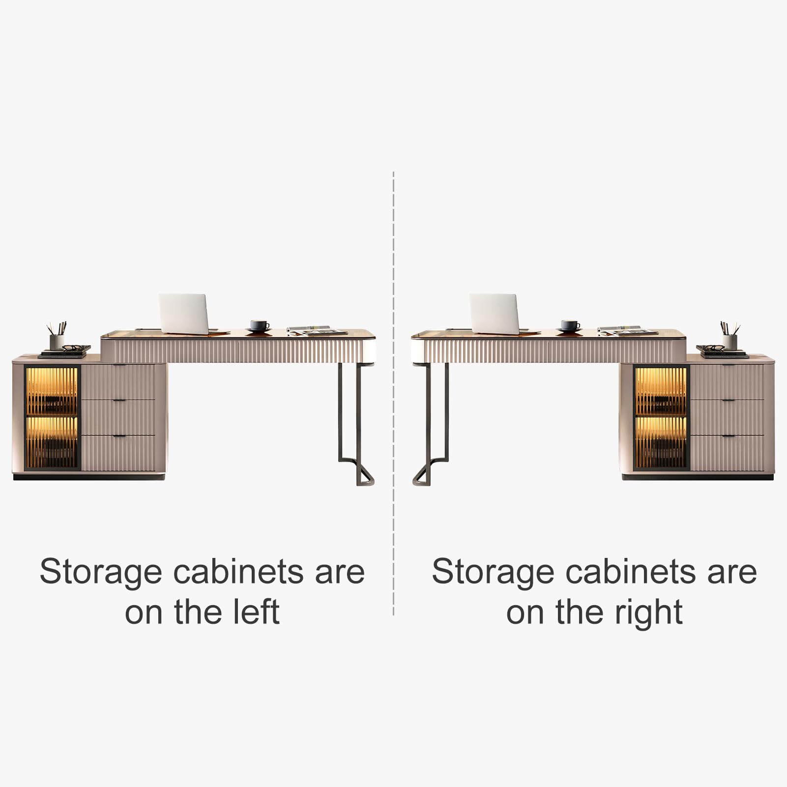 Lartis Office Desk, Very Easy to Assemble,Computer Desk, Home Telescopic Writing Desk, Storage Cabinet Retractable Corner, Built-in LED Lights, Five Large Storage Drawers, compartmentalized Storage