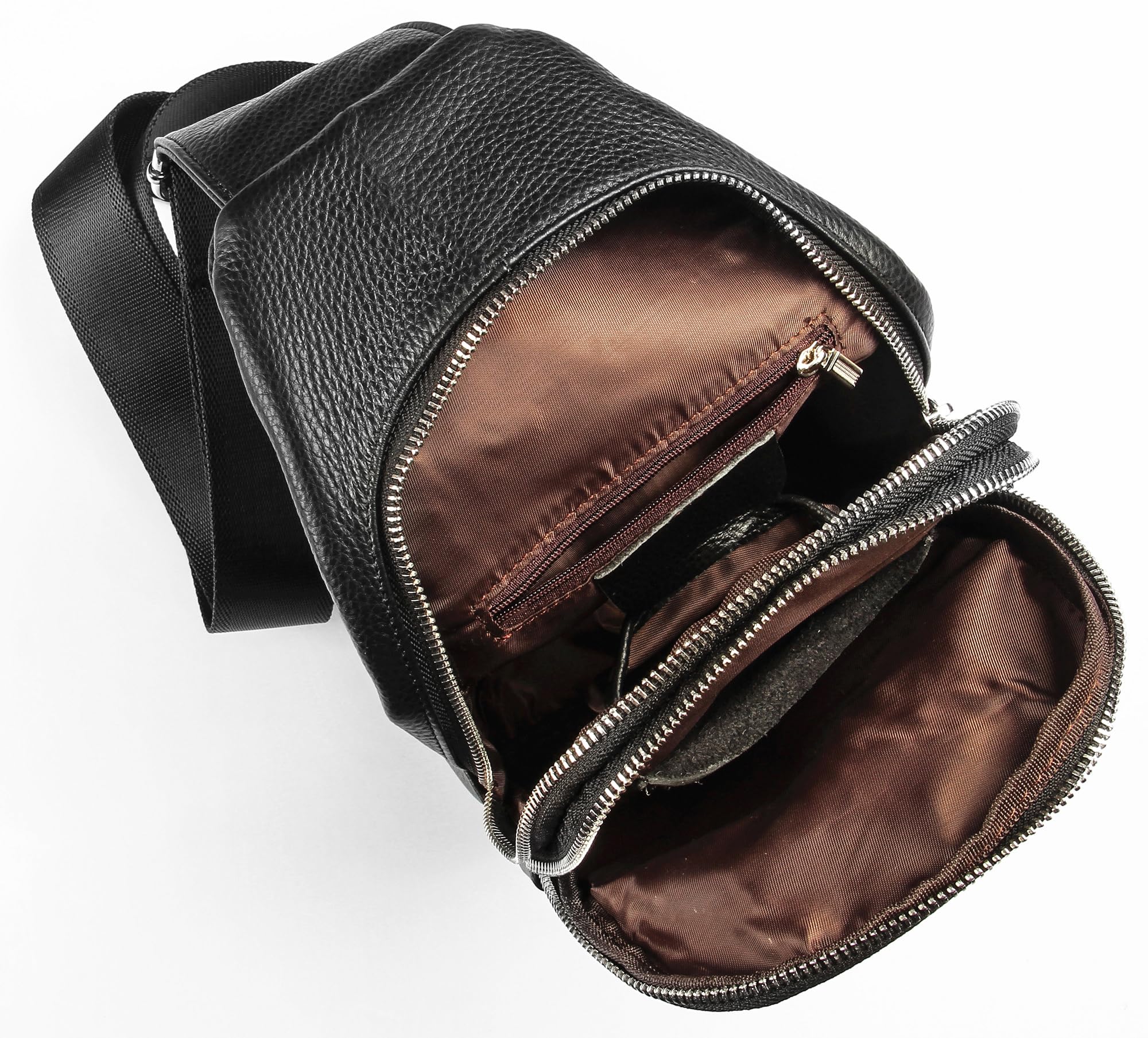 DK86 Genuine Leather Sling Bag for Men and Women Crossbody Small Fanny Packs Chest Travel Backpack Daypack Black