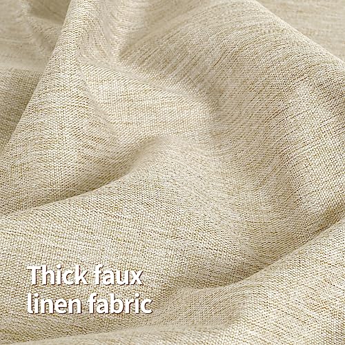 QUEMAS 100% Blackout Curtains for Bedroom Linen Look with White Backing, Grommet Total Light Blocking Thermal Insulated Boho Window Curtains for Living Room Noise Cancelling (52 x 72 Inch, Linen)
