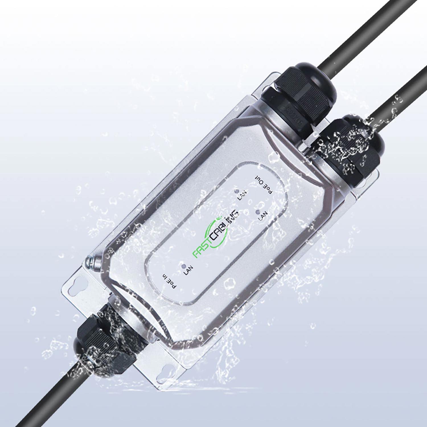 FASTCABLING 60W Outdoor Industrial PoE Injector IP67 Waterproof for Mesh Network, 100-240 VAC Input, Robust Power Supply for PoE Devices Under Harsh Environment, IEEE802.3at/bt, Plug and Play.