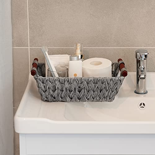 GRANNY SAYS Wicker Storage Baskets for Shelves, Trapezoid Woven Basket, Waterproof Storage Wicker Baskets for Organizing, Gray, 2-Pack