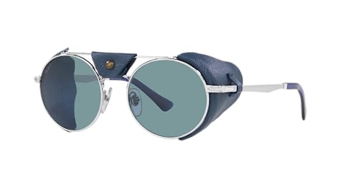 Persol PO2496SZ Round Sunglasses, Silver/Green Polarized, 52 mm