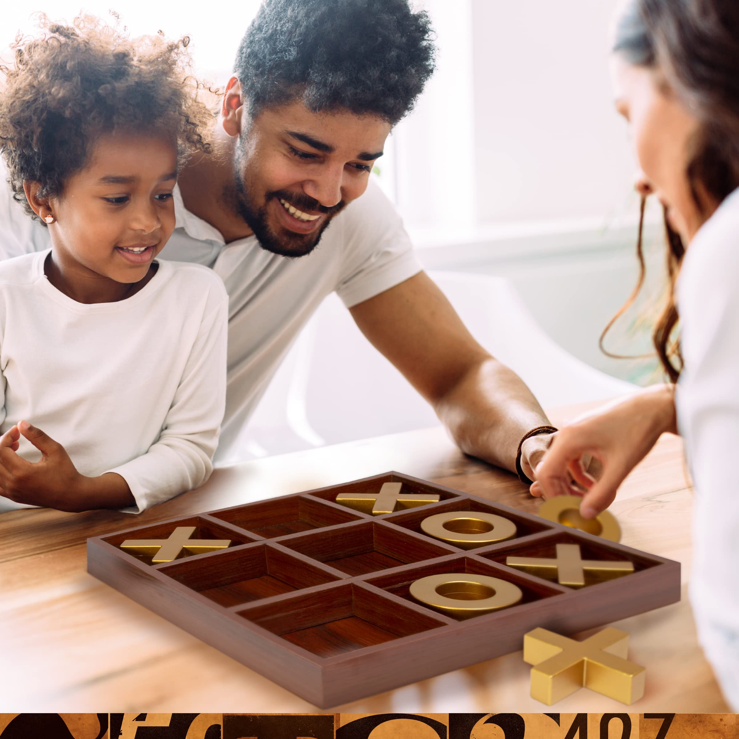 Refinery Premium Solid Wood Tic-Tac-Toe Board Game, Giant Gold 14β Coffee Table Home Decor, Classic Indoor/Outdoor Party Game for Children & Adults