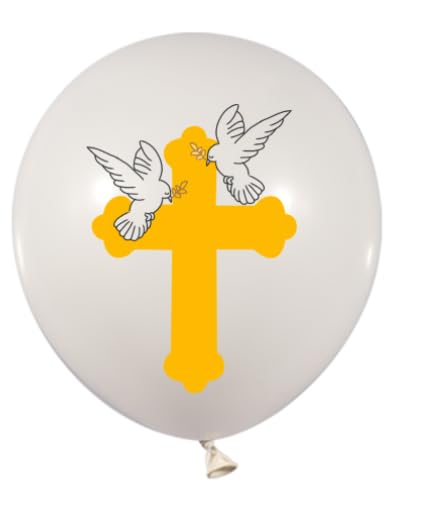 First Communion Decorations 129Pcs First Communion Balloon Garland Arch Kit white Confetti Balloons with Cross Balloon for First Holy Communion Decorations God Bless Christening Baptism Party Supplies