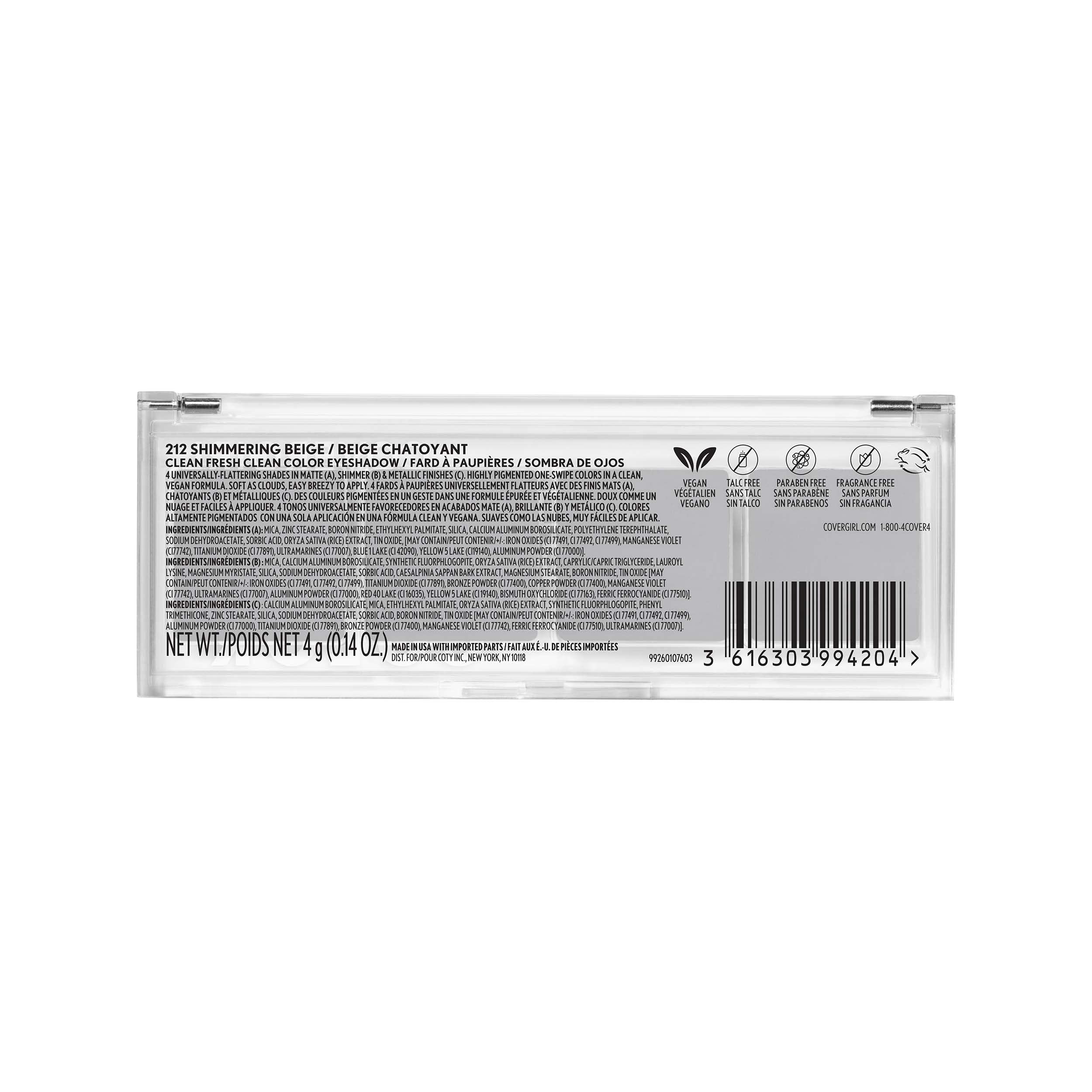 COVERGIRL Clean Fresh Clean Color Eyeshadow β Eyeshadow, Eyeshadow Palette, Shimmer Eyeshadow, Vegan Formula - Shimmering Beige, 4g (0.14 oz)
