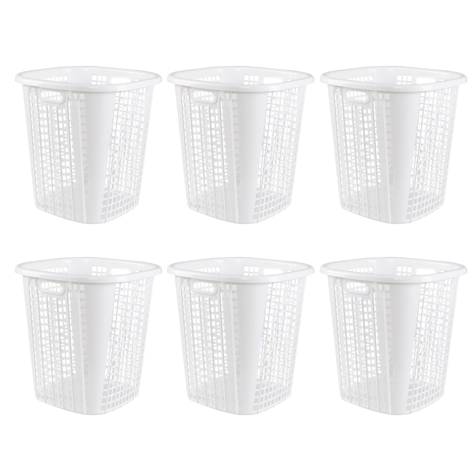 Lasbily 6 Packs 50 L Plastic Laundry Hamper, Tall Dirty Clothes Basket with Cut Out Handle, White