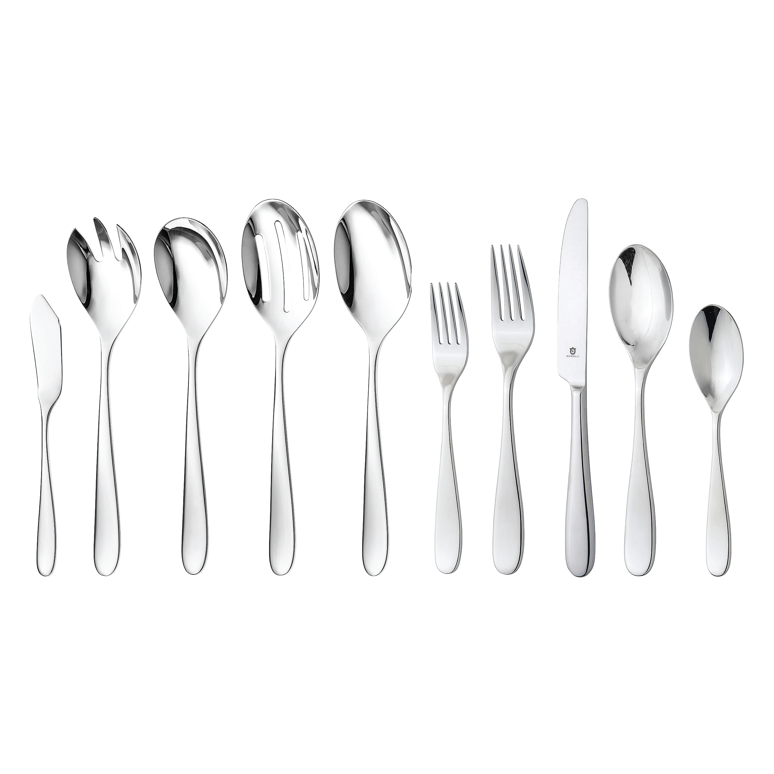 DANIALLI 45-Piece Silverware Set for 8 with Hostess Serving Utensils - 18/10 Stainless Steel, Modern Fidenza Flatware, Mirror-Polished, Dishwasher Safe (45-Piece Dining Set with 5-Piece Serving Set)