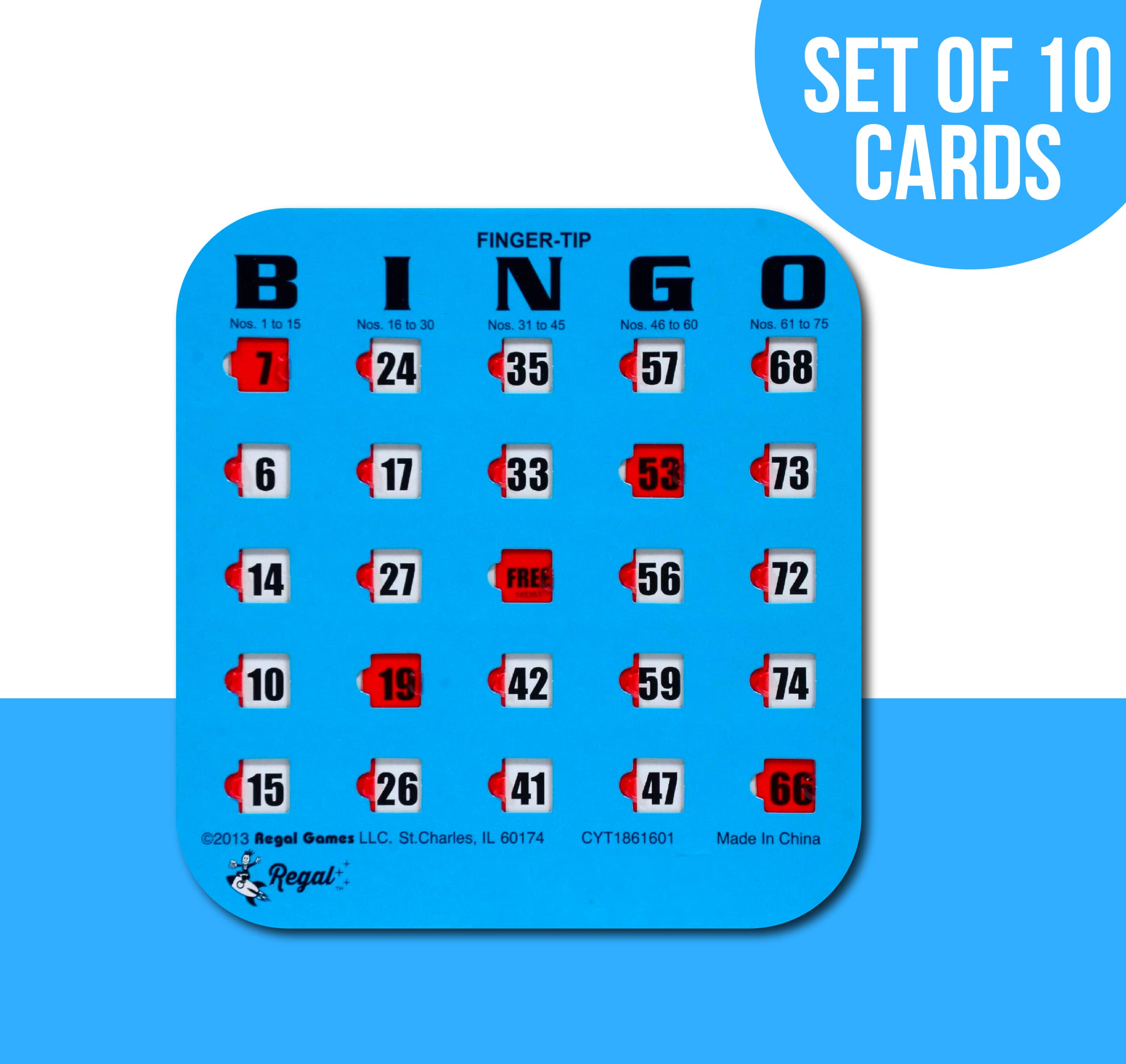 Regal Bingo Bulk Bingo Cards with Sliding Windows - Reusable Large Print Bingo Game Cards for Adults Large Group - 10 Pack, Blue