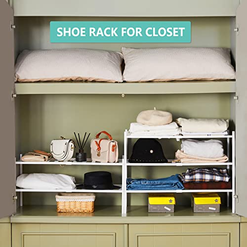 quiseolu White Shoe Rack for Closet Entryway 3 Tier Bamboo Shoe Rack Free Standing Shoe Organizer for Small Space Samll White Shoe Shelf Stackable Shoe Storage D11 * W27.2 * H18.3 Inches