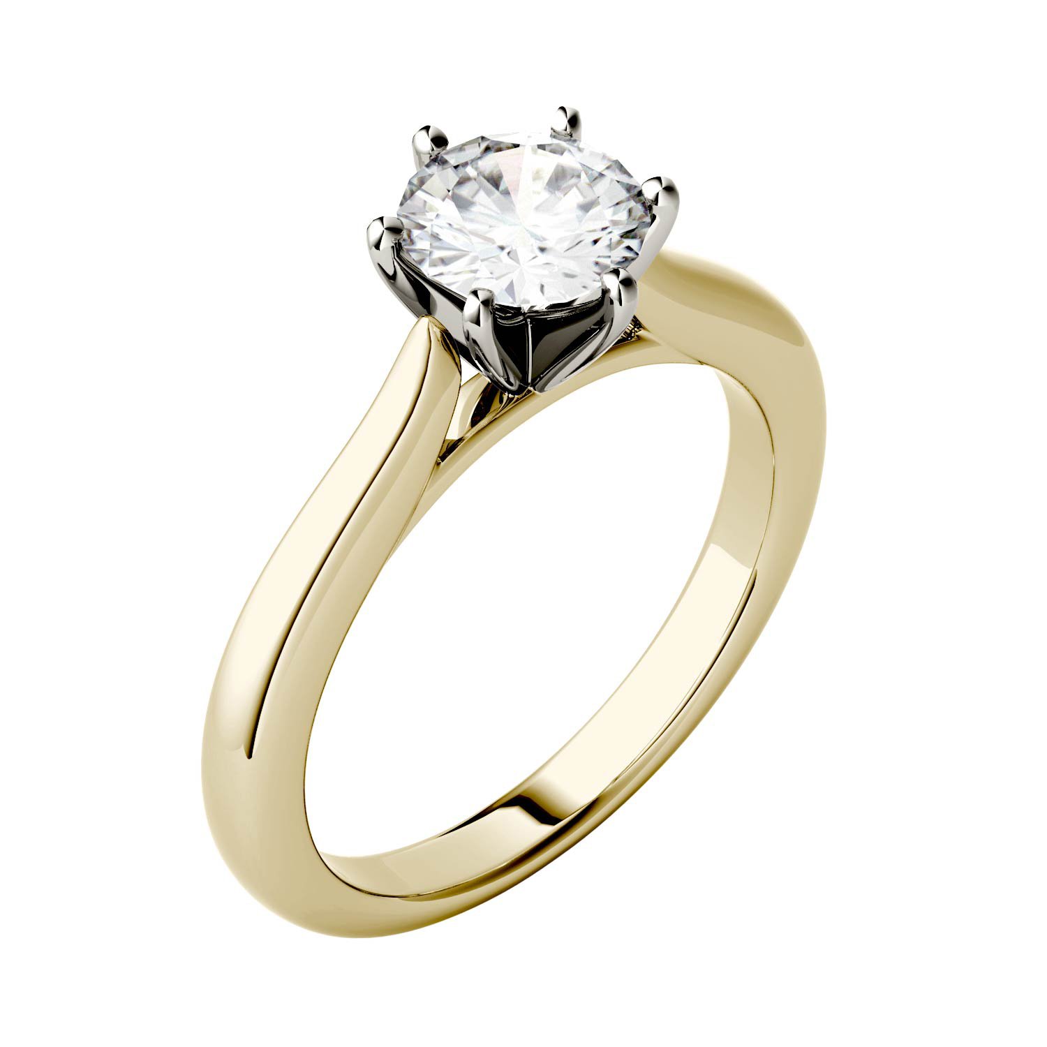 Charles & Colvard Created Moissanite 6.5mm Round Cut Solitaire Engagement Ring for Women | 1 cttw DEW | Lab Grown | Solid 14K Yellow Gold | Size 7