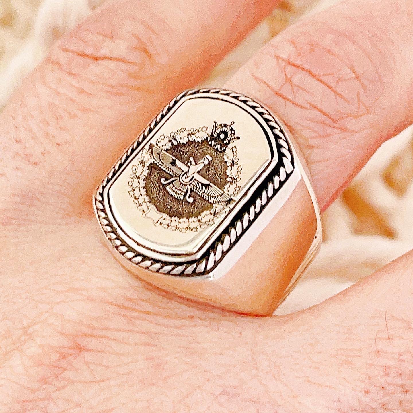 Esmawish Handmade Turkish made Zoroaster Farvahar Emblem Zoroastrian 925K Stamped Sterling Silver Men Woman Ring (9)