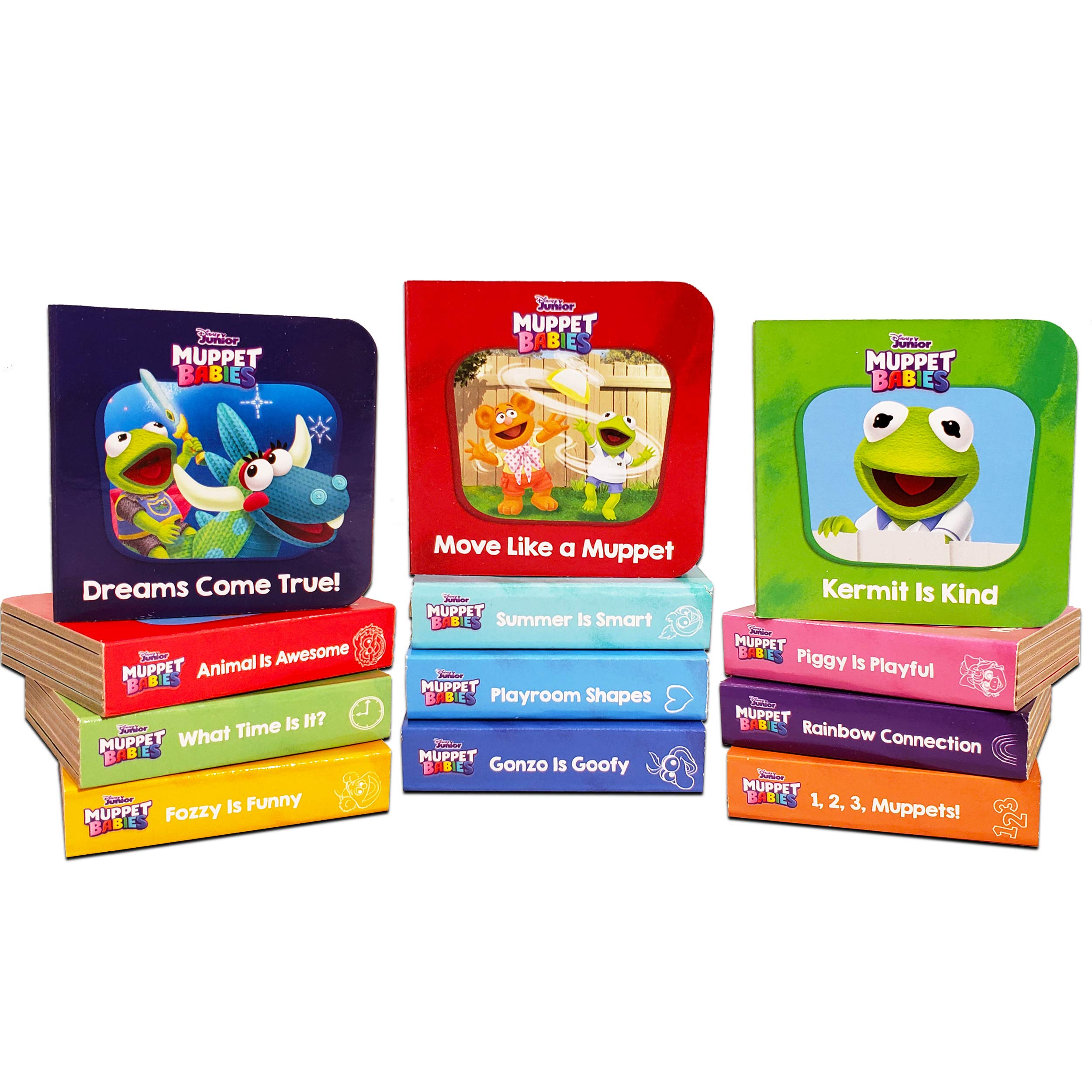 Disney Junior Muppet Babies Board Books Set Toddlers Babies Bundle ~ Pack of 12 Chunky My First Library Board Book Block with Stickers (Muppets Books for Infants)