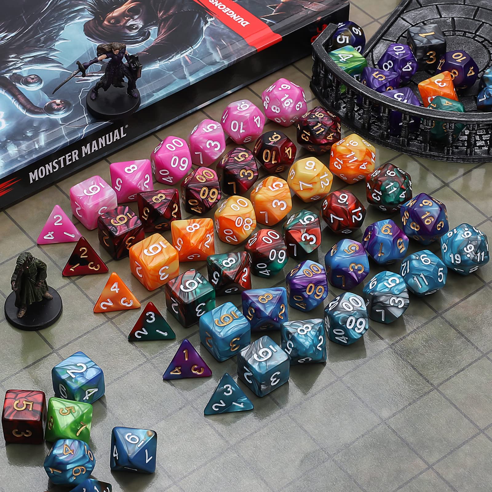 QMay DND Dice Sets - 6 X 7 Polyhedral Dice (42pcs) with 6 Drawstring Bags for Dungeons and Dragons, RPG, MTG,Role Playing Table Game