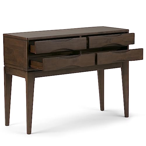 SIMPLIHOME Harper SOLID WOOD 40 inch Wide Mid Century Modern Hallway Console Sofa Entryway Table in Walnut Brown with Storage, 4 Drawers , for the Living Room, Entryway and Bedroom