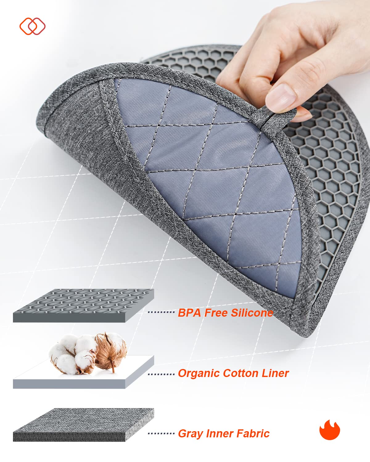 Pot Holders for Kitchen Heat Resistant, Silicone Pot Holders Set of 2 Hot Pads Pot Holders with Pocket Machine Washable for Cooking Baking, 9.8"x7.6"