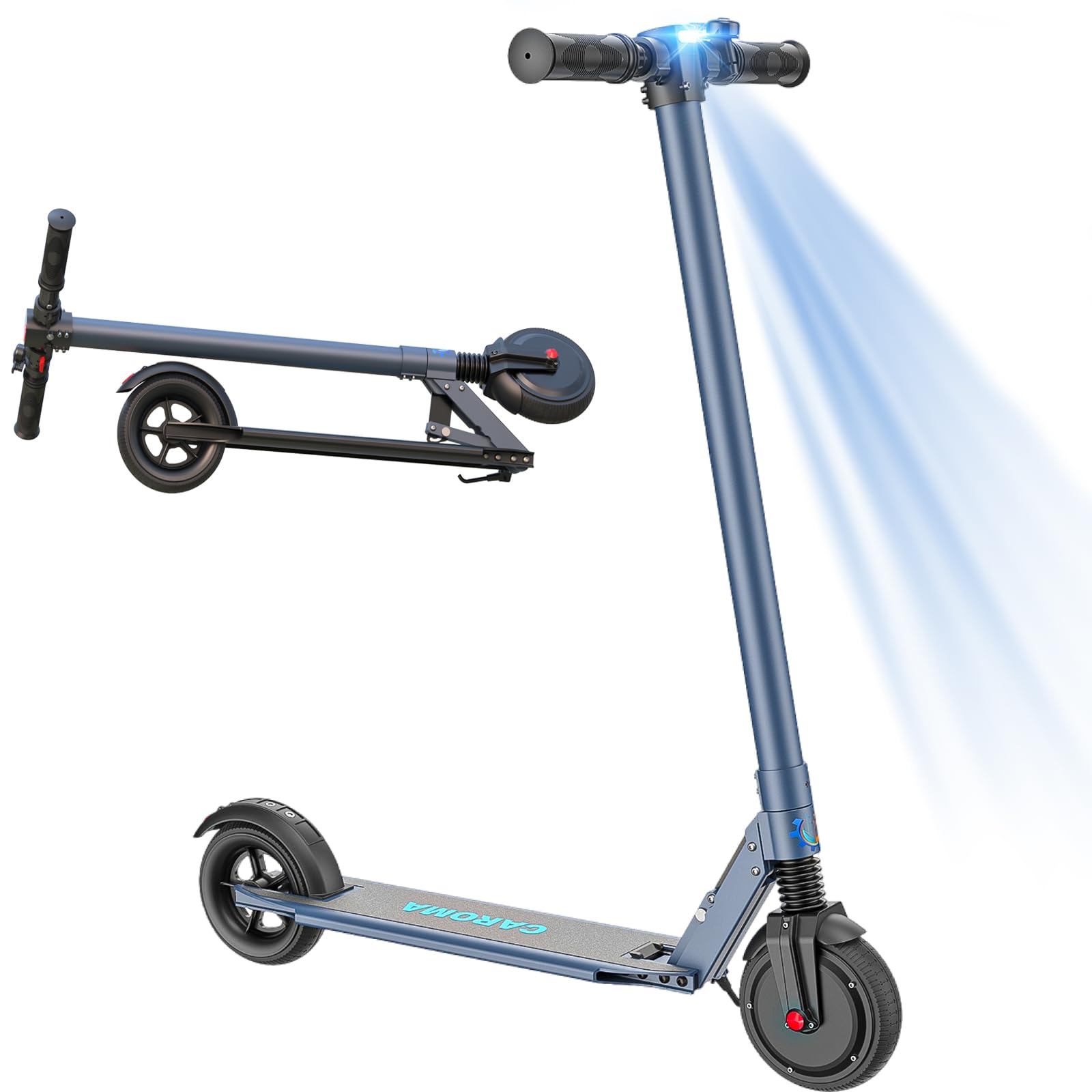 Caroma Electric Scooter 250W(400W Peak), Max 15.5 Miles Range & 15 MPH, 6.5" Solid Tire, Foldable Electric Scooter for Aduls & Kids, Commuting E Scooter for Adults with Braking System (Matte Blue)