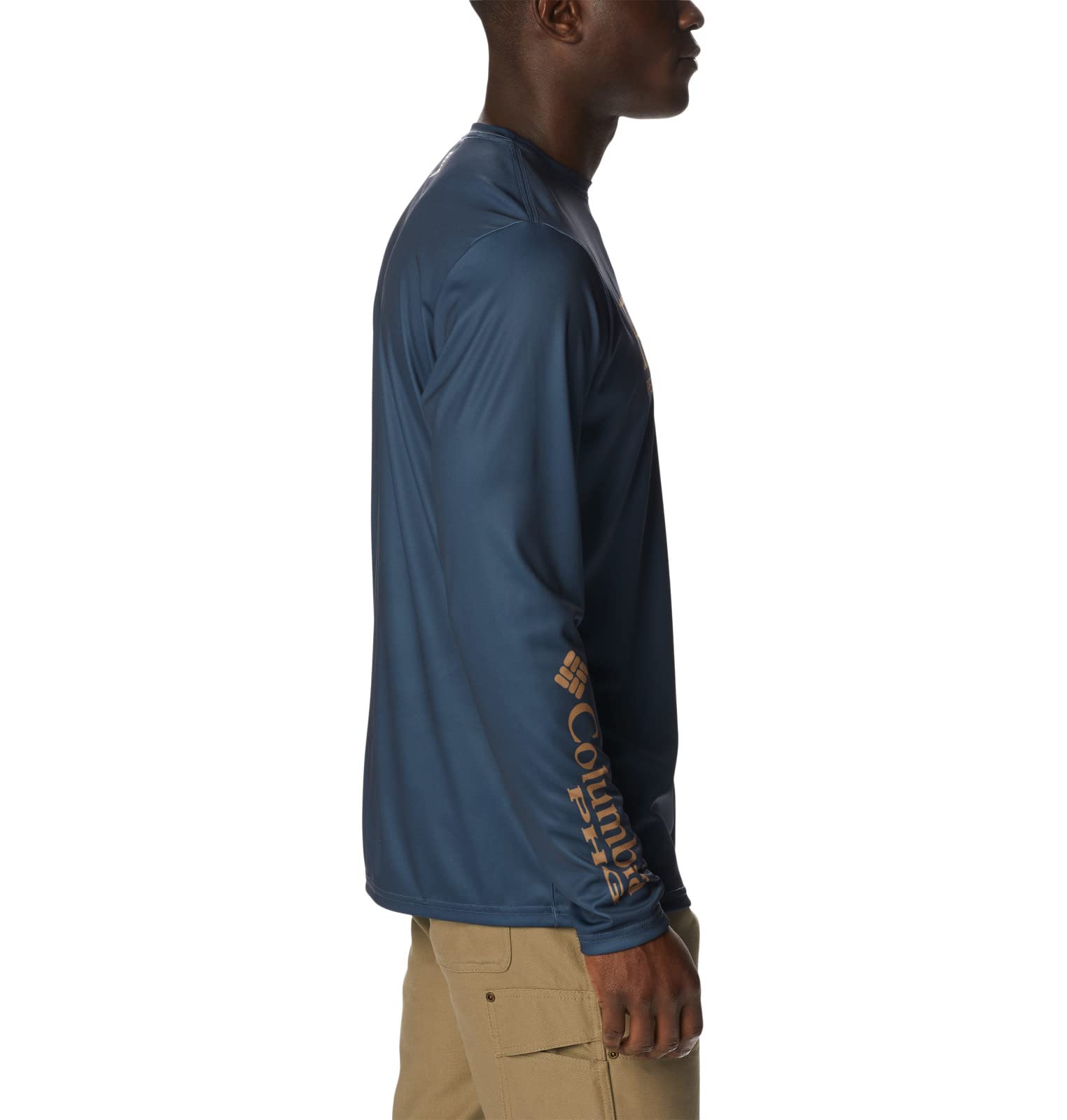 Columbia Men's PHG Terminal Shot Antler Logo Long Sleeve, Zinc/Sahara, Small