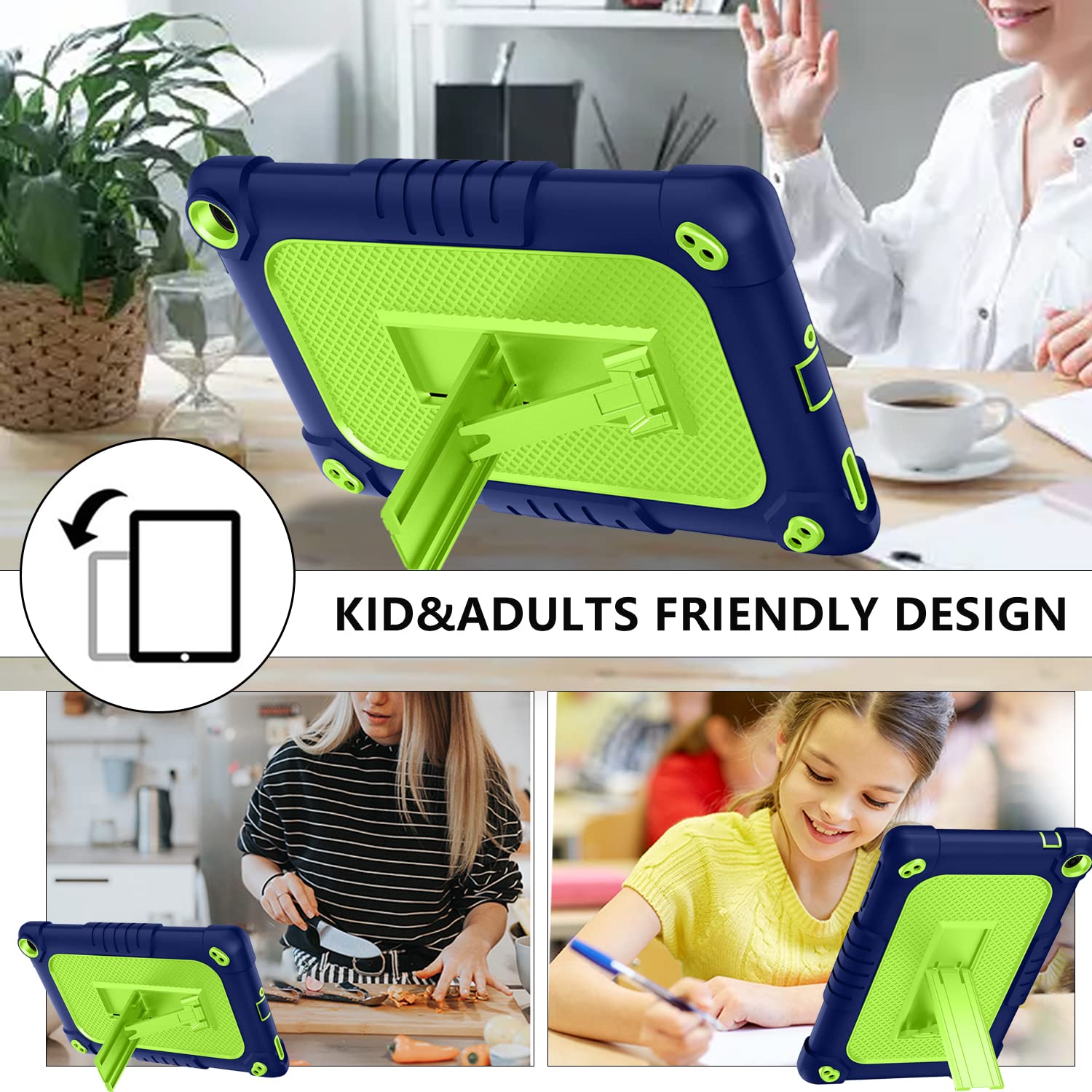 FIEWESEY Case for Walmart Onn 8 Inch Gen 3 2022(Model:100071483) Tablet,Shockproof Kids Friendly Rugged Cover with Shoulder Strap & Stand Case for Walmart Onn 8 Inch Gen 3 2022 Tablet (Navy/Green)