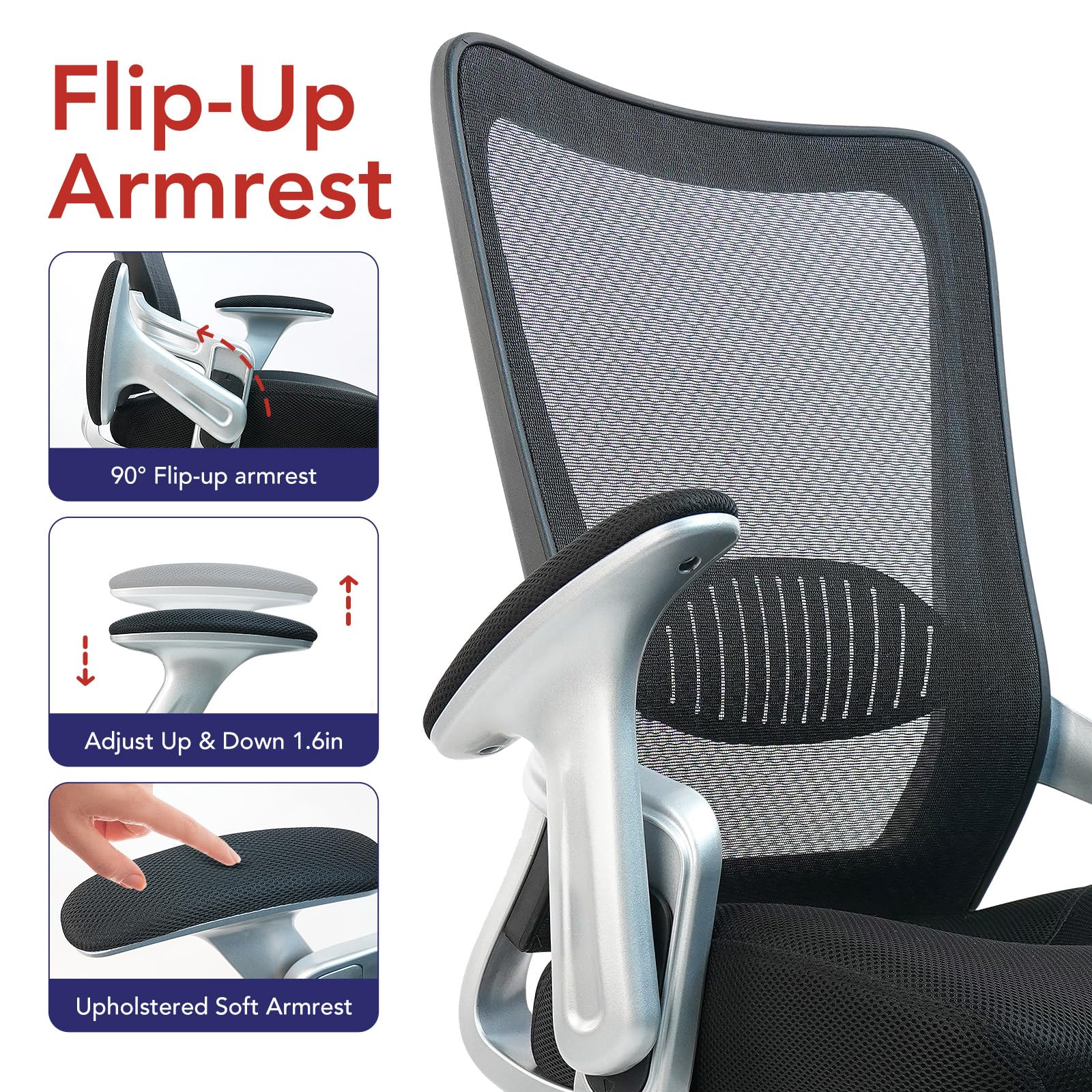 CLATINA Ergonomic Office Chair High Back Desk Chair with Independent Lumbar Support-3D Adjustable Armrest and Breathable Mesh Backrest for Long Time Sit,Thick Seat Cushion,Black