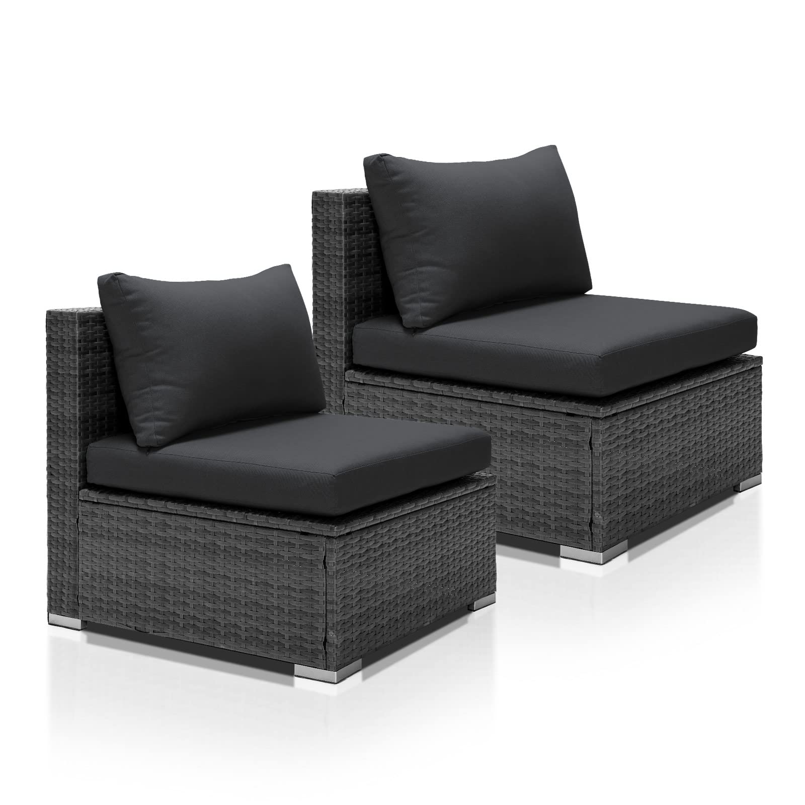 NICESOUL® Modern Luxury All-Weather PE Wicker Modular Armless Sofa, Outdoor Patio Furniture Sofa Piece Grey Rattan Sectional Conversation Set for Backyard Terrace Deck Garden Sunroom Dark Grey Cushion