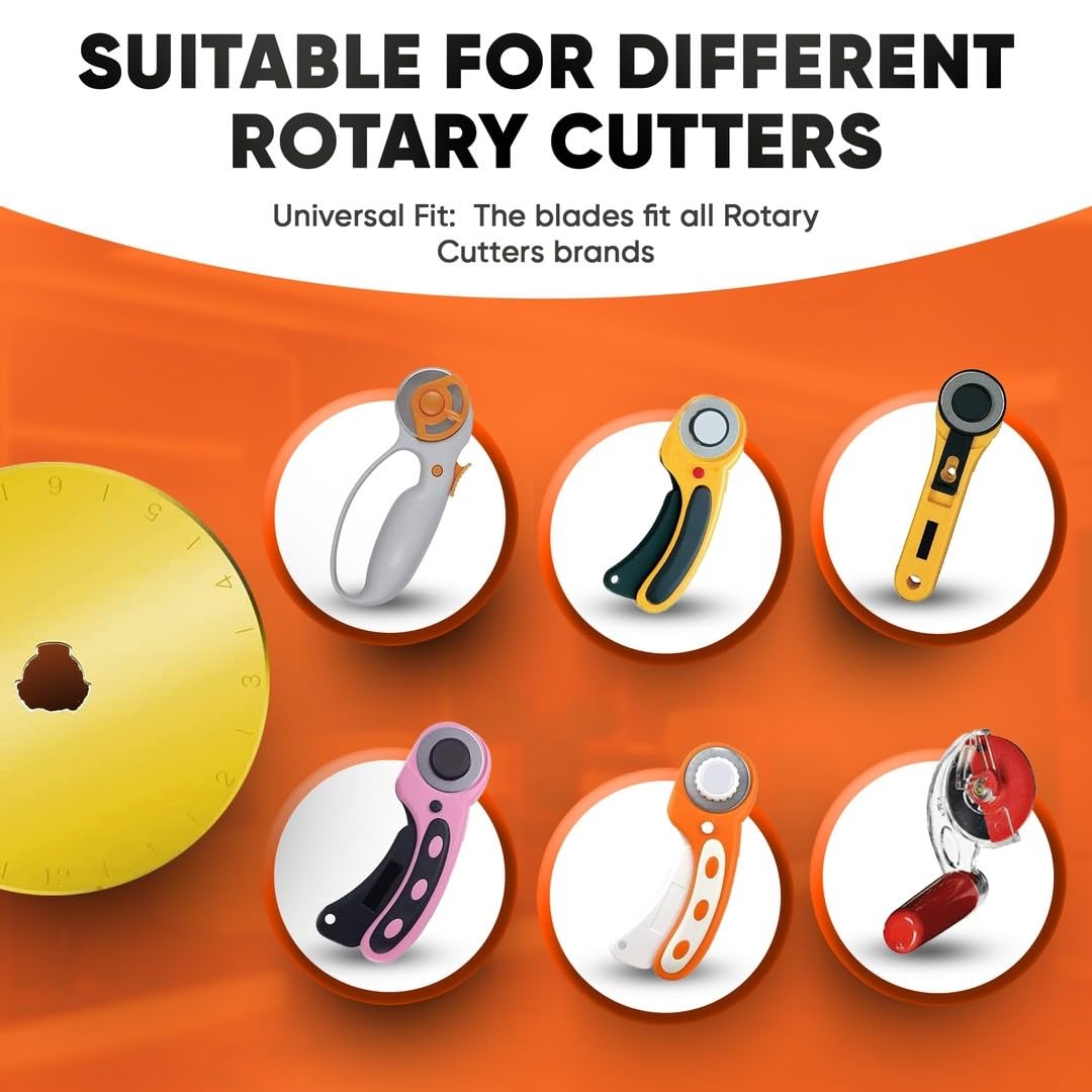 Kingsource SKS-7 Titanium Coated 10 Packs 60mm Rotary Cutter Blades Replacement for Olfa, Fiskar, Martelli, Truecut Cutter Tool, Perfect for Cuts Fabric, Sewing, Leather and Paper