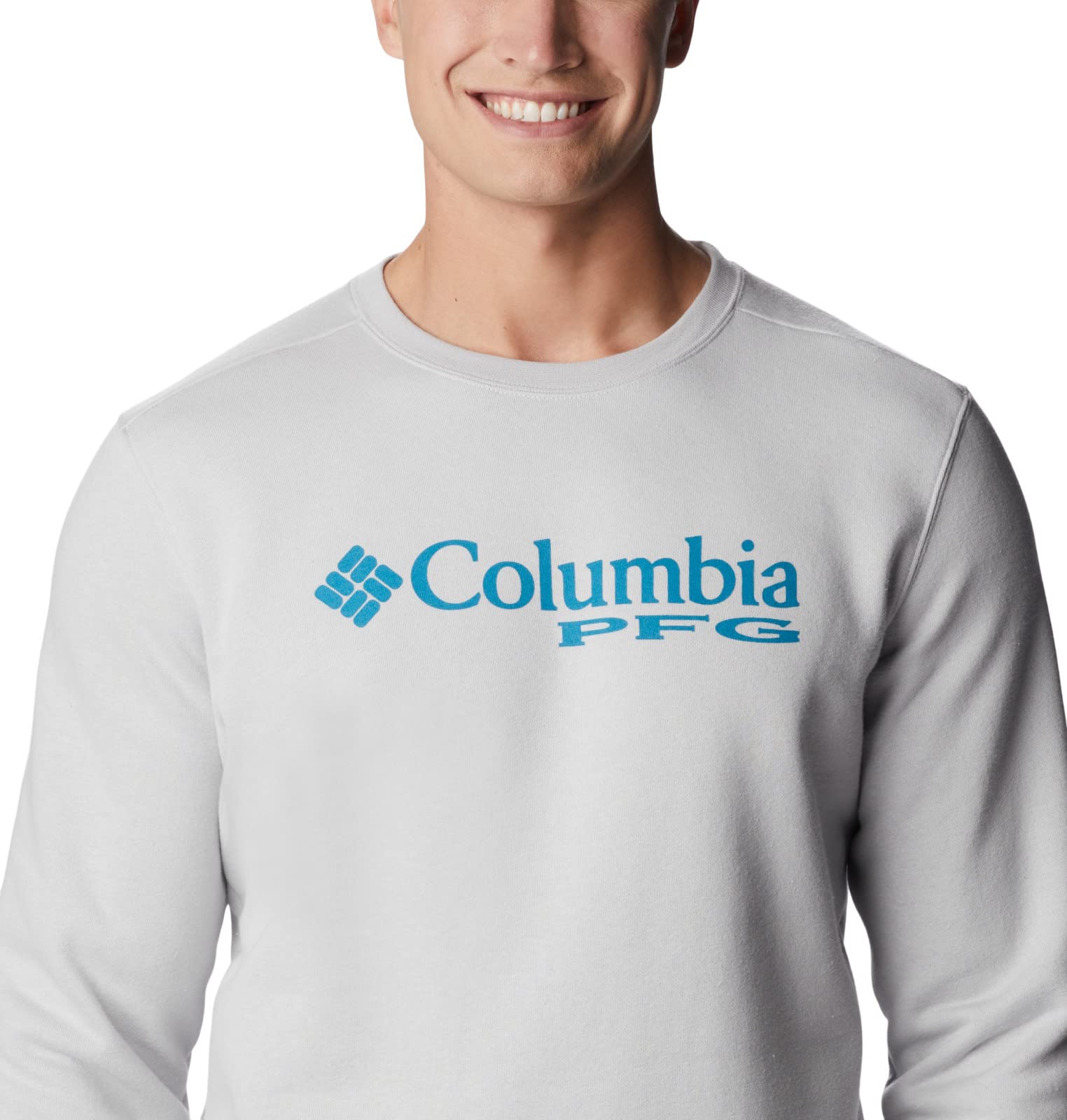 Columbia Men's PFG Stacked Logo Crew Sweatshirt, Cool Grey/Deep Marine, X-Large