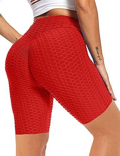 cailami Women's High Waisted Butt Lifting Biker Gym Workout Yoga Shorts, Small, Red